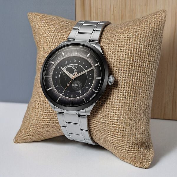 Titan Stellar Luna Sun Moon Disc Grey Dial Watch