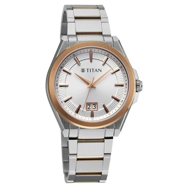 Titan Clsq Big Date Silverwhite Round Dial Stainless Steel Strap Watch