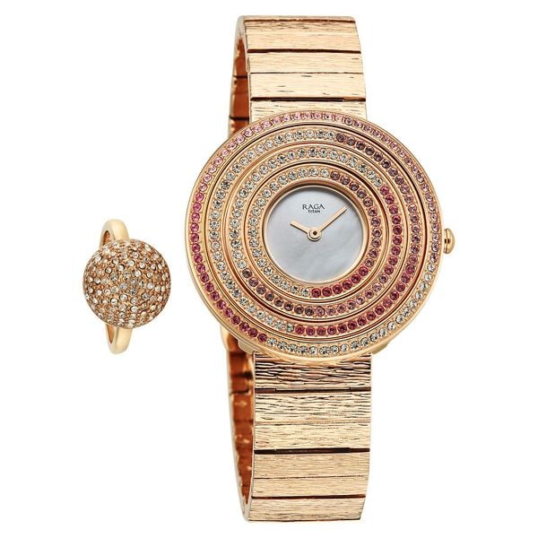 Titan Raga Glimmers Quartz Analog Mother of Pearl Dial Rose Gold Metal