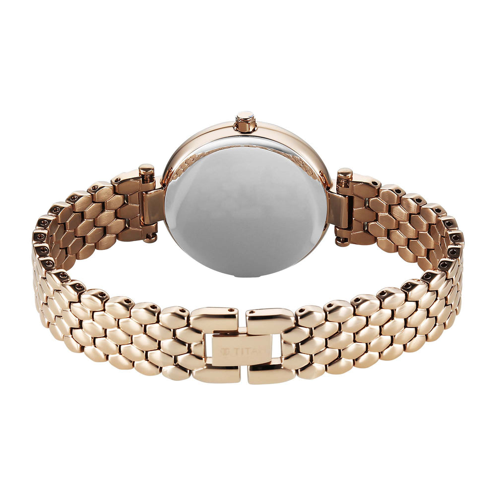 Titan Eminence Quartz Analog Silver Dial Rose Gold Strap Watch For Wom